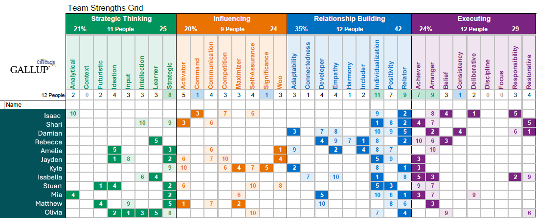 CliftonStrengths Team Grid Reports - Cultivate Capabilities